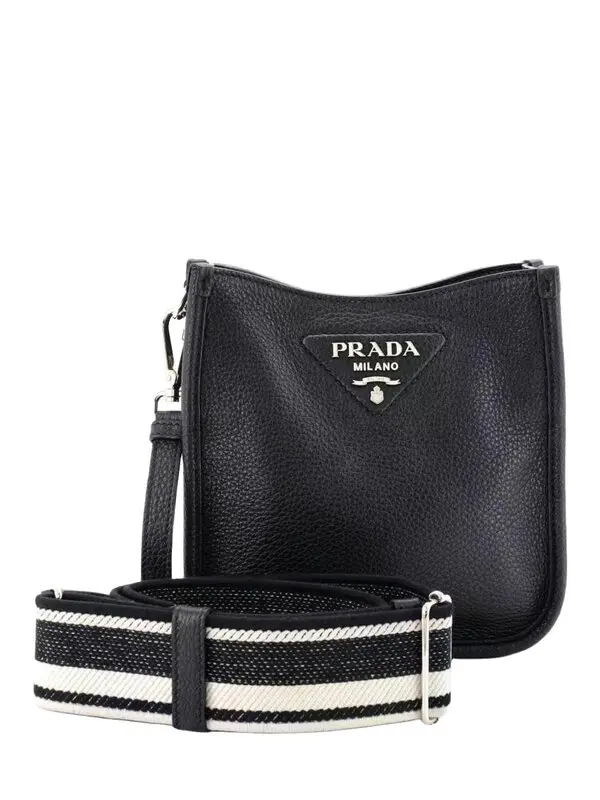 Prada Logo Strap Vitello Daino Mini Crossbody Bag - Black