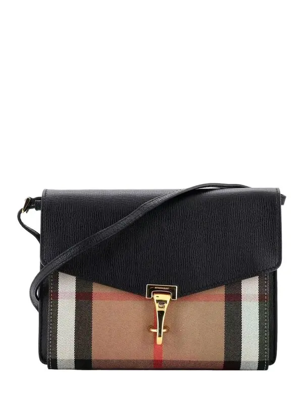 Burberry Leather And House Check Canvas Crossbody Bag - Black