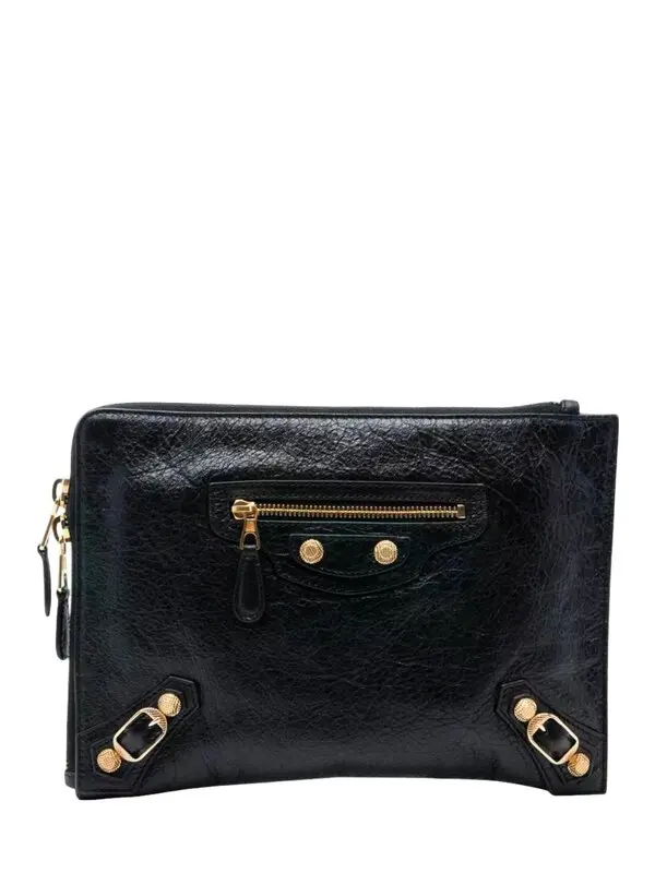 Balenciaga 2016 Lambskin Motocross Giant 12 Zip Around Clutch - Black