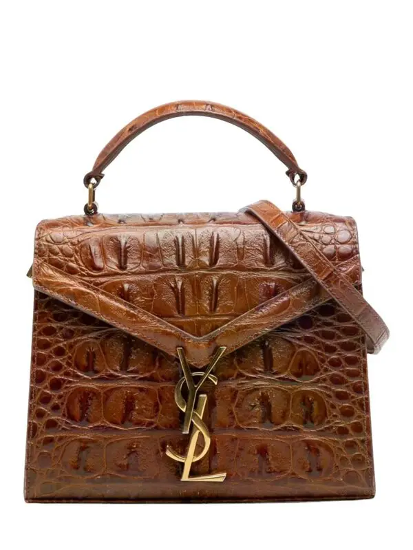 Saint Laurent 2010-2026 Mini Croc Embossed Calfskin Monogram Cassandra Satchel - Brown