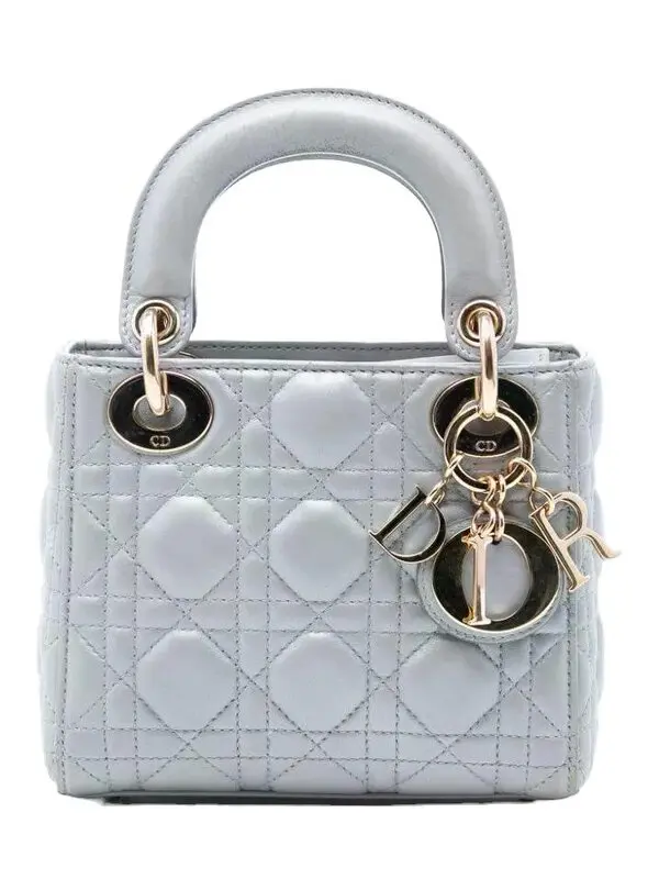 Dior 2020 Mini Metallic Lambskin Cannage Lady Satchel - Grey