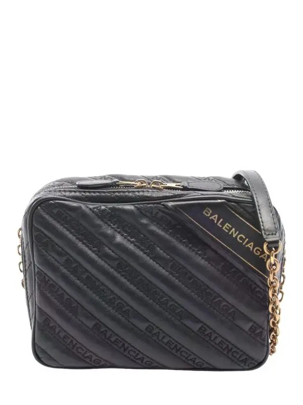 Balenciaga 2018-2026 Calfskin Allover Logo Reporter Xs Crossbody Bag - Black