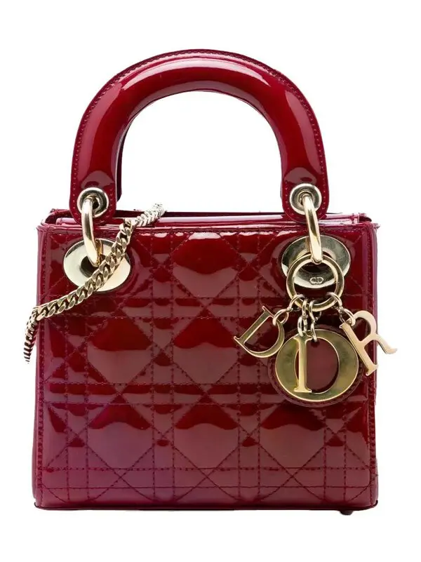 Dior 2018 Mini Patent Cannage Lady Satchel - Red