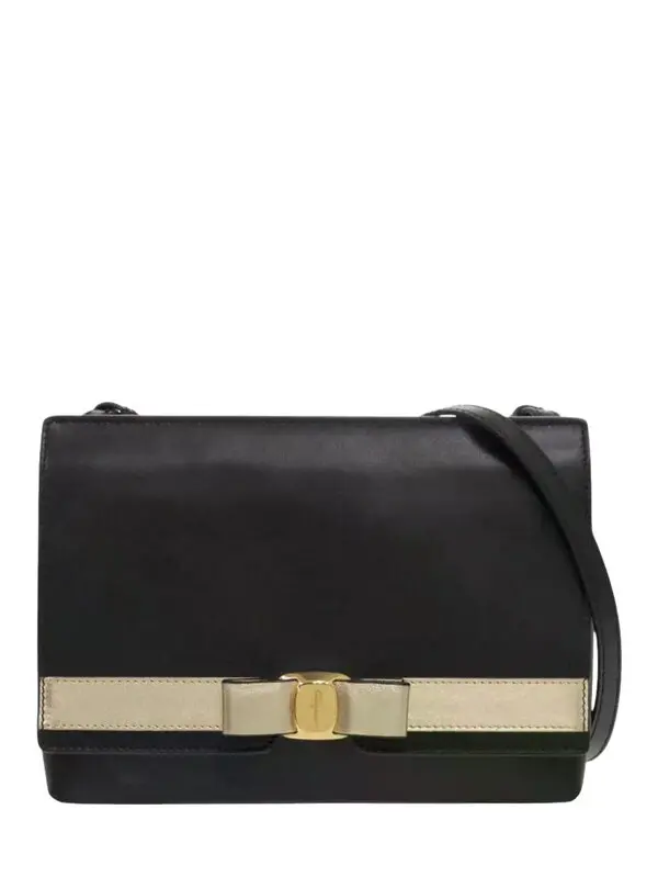 FERRAGAMO Leather Vara Bow Crossbody Bag - Black