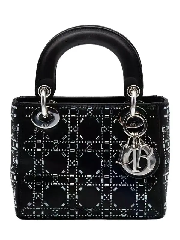 Dior 2018 Mini Satin Cannage Crystal Embellished Lady Satchel - Black