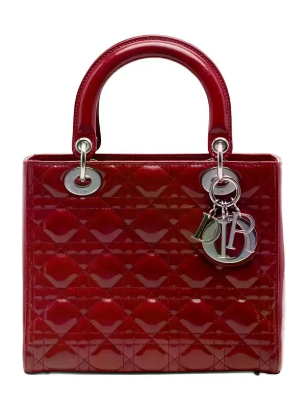 Dior 2014 Medium Patent Cannage Lady Satchel - Red