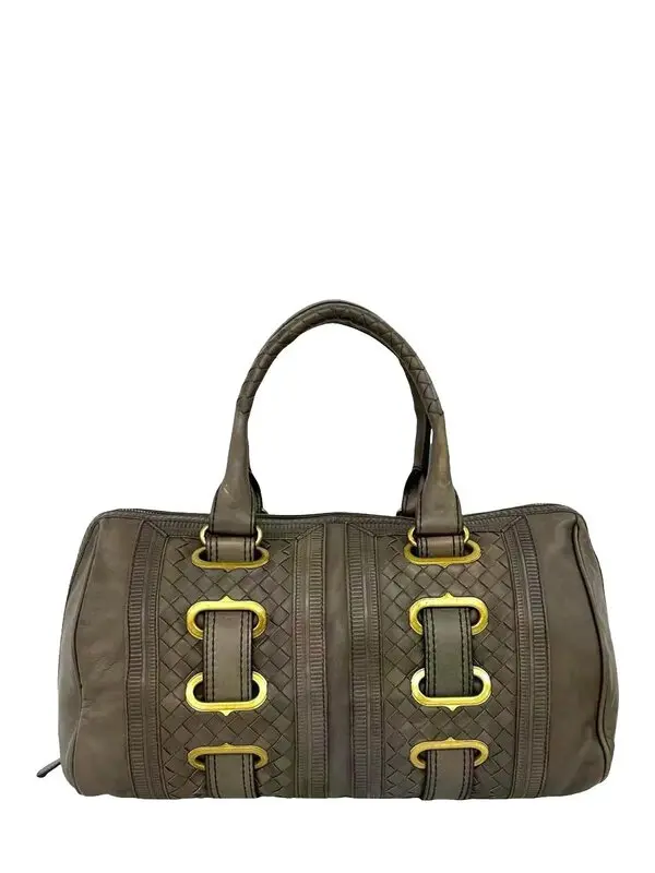 Bottega Veneta Intrecciato Trimmed Nappa Accordion Satchel - Brown