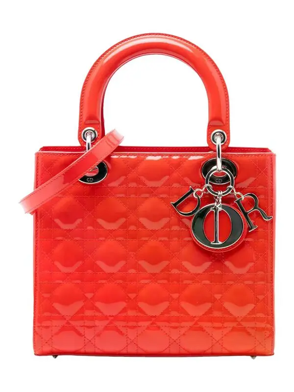 Dior 2014 Medium Patent Cannage Lady Satchel - Orange