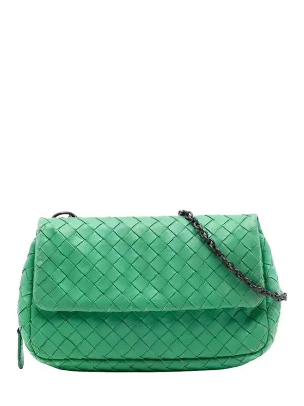 Bottega Veneta Mini Nappa Intrecciato Expandable Chain Flap Crossbody Bag - Green