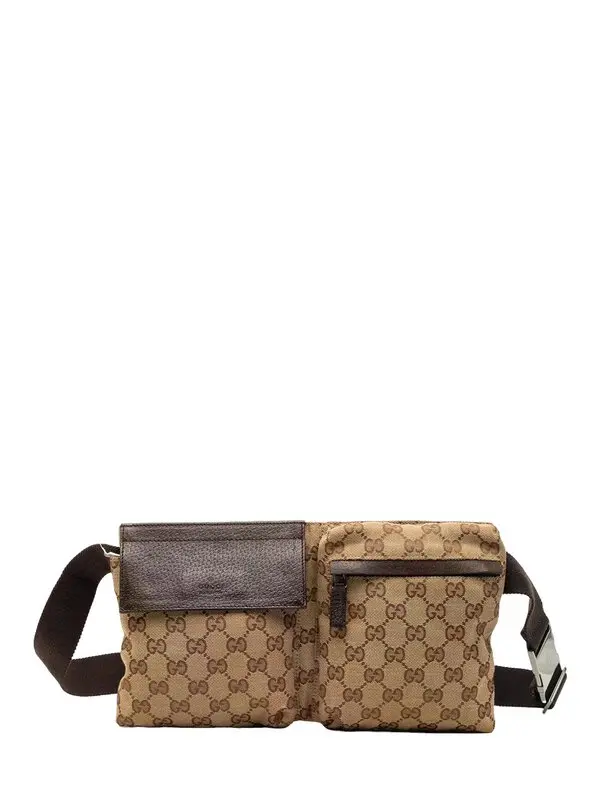 Gucci Gg Canvas Double Pocket Belt Bag - Neutrals