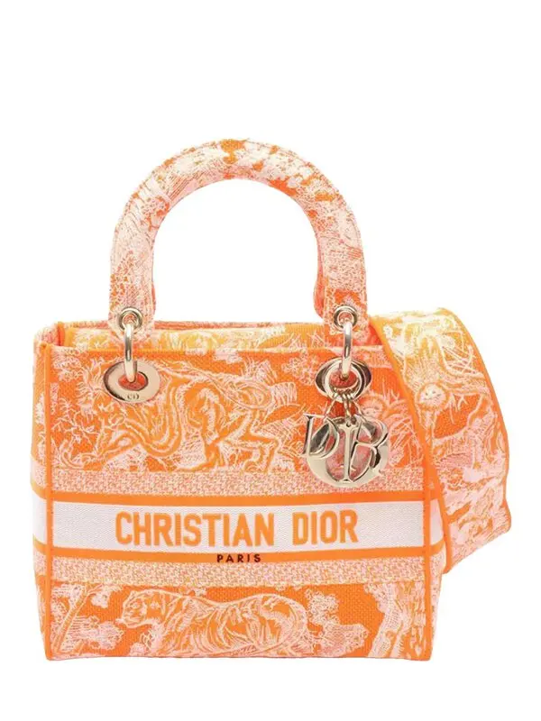 Dior Medium Embroidered Canvas Toile De Jouy Lady D-lite Satchel - Orange