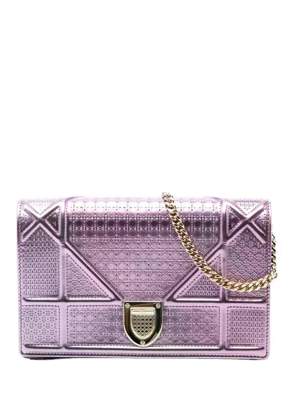 Dior 2018 Metallic Patent Microcannage Diorama Wallet On Chain Crossbody Bag - Pink