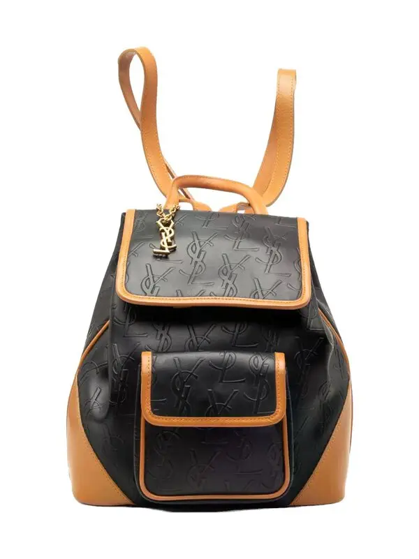 Saint Laurent Monogram Embossed Leather Backpack - Black