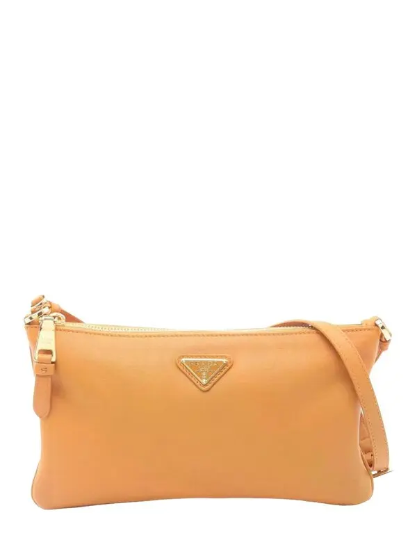 Prada Soft Grained Calfskin Pouch Handbag - Brown