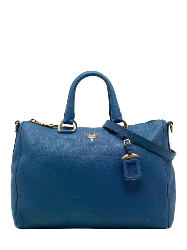 Prada Vitello Daino Zip Top Satchel - Blue