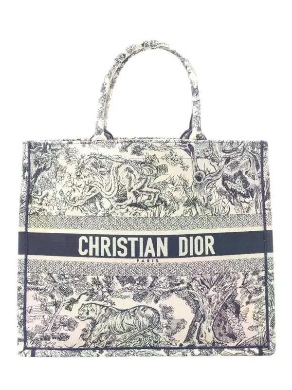 Dior 2010-2026 Large Canvas Embroidered Dioriviera Toile De Jouy Book Tote Bag - Blue