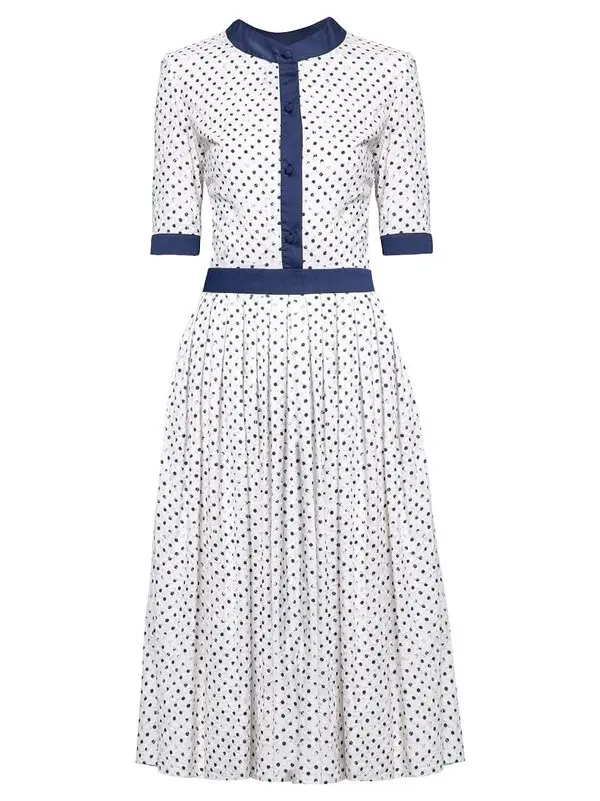 RUMOUR LONDON Verity Polka Dot Midi Dress - White/blue