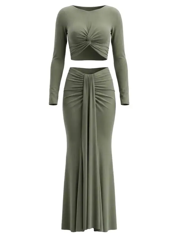 ALOMA STUDIO Eden Set With Knotted Top And Maxi Skirt - Green