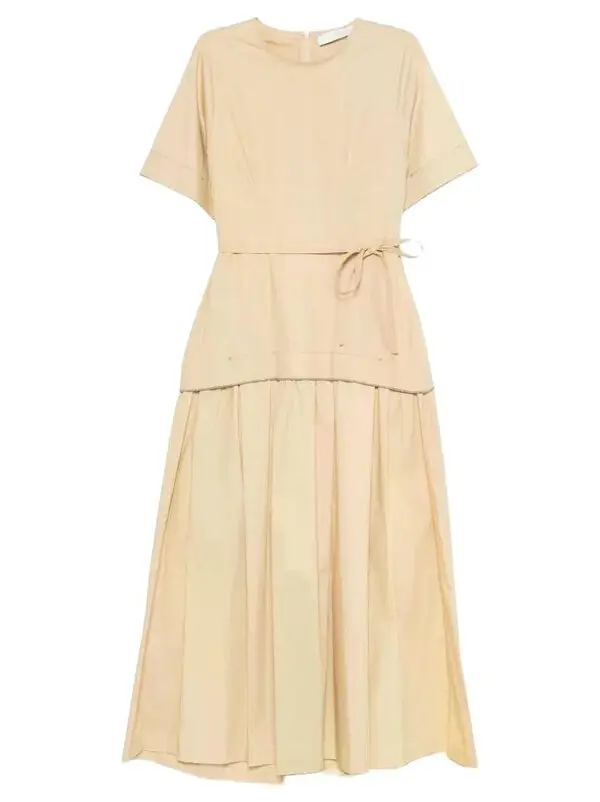 TELA D. Lost Belted Pleated-skirt Midi Dress - Neutrals