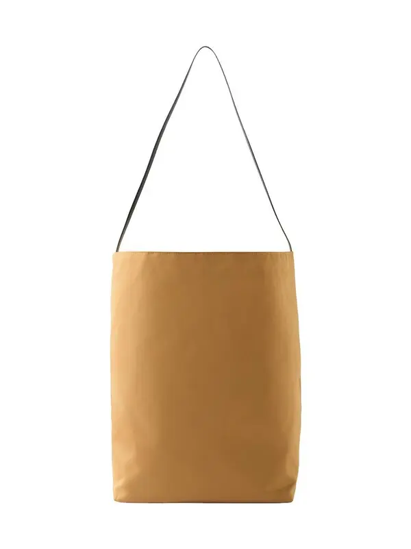 VALESQUE Leather-trimmed Satin-shell Bucket Tote Bag - Yellow