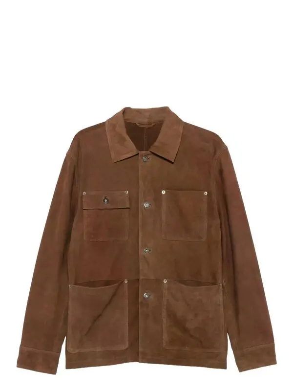 PAOLO PECORA Suede Multi-pocket Coat - Brown