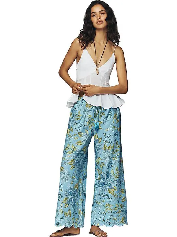 Farm Rio X Floral Linen Blend Wide Leg Pants - Jardim De Azaleias