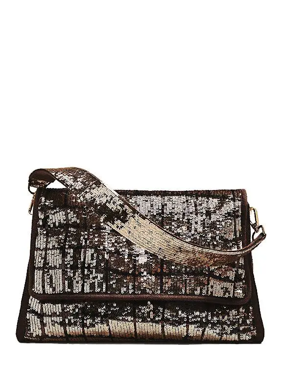 Maeve Audra Embellished Shoulder Bag - Brown Metallic