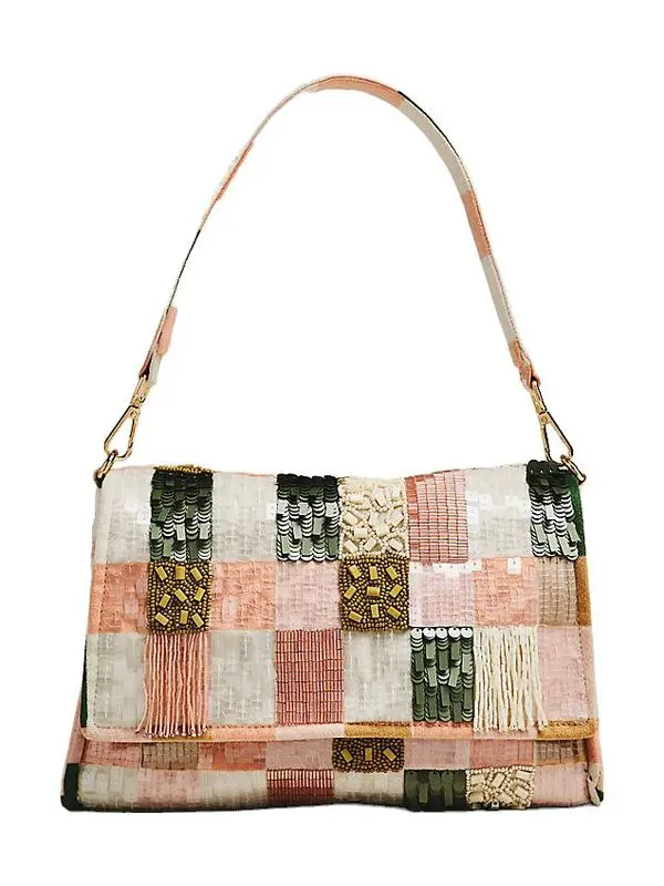 Maeve Audra Beaded Shoulder Bag - Pink Check