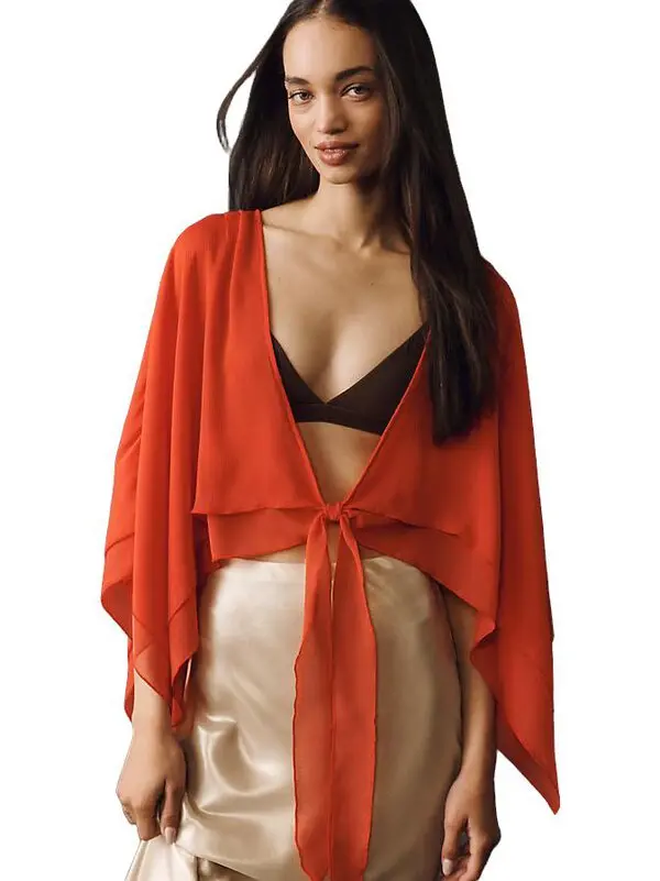 Anthropologie Sheer Layered Poncho - Coral