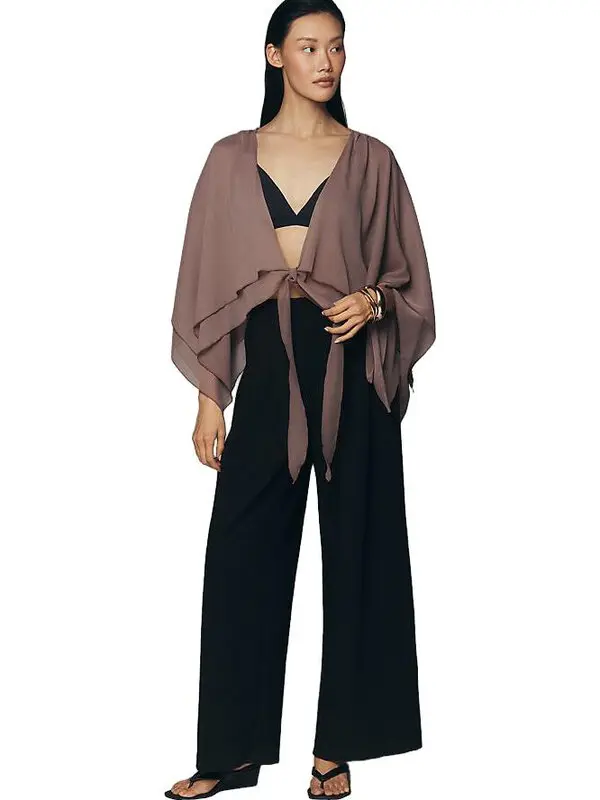 Anthropologie Sheer Layered Poncho - Taupe