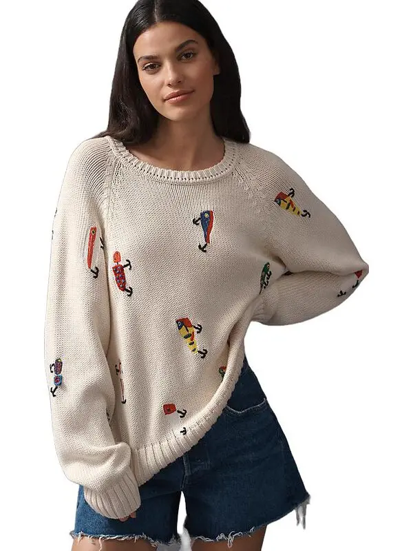 MOTHER The Raglan Cotton Pullover Sweater - Catch Of The Day