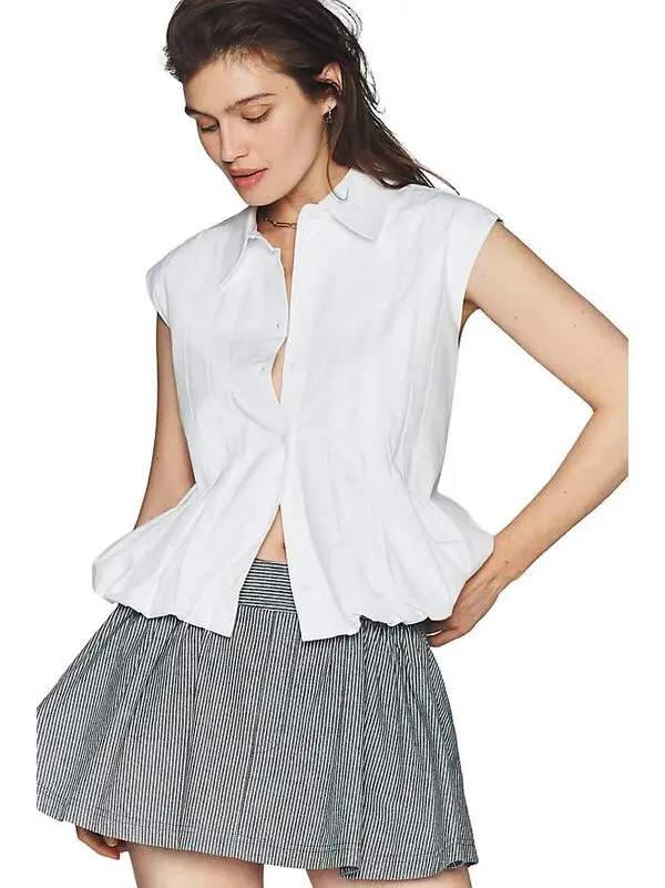 Maeve Sleeveless Pleated Bubble-hem Top - White