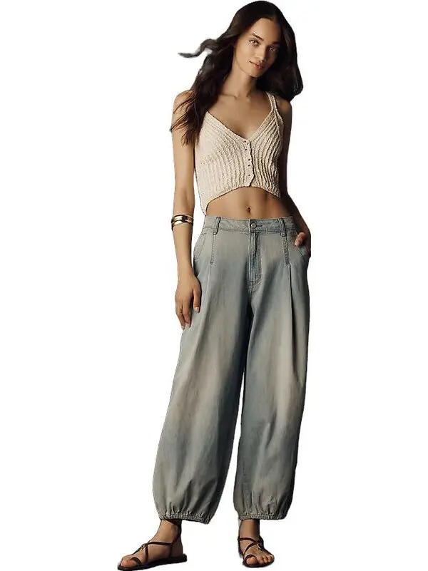 PILCRO Cotton High-rise Balloon Jeans - Light Denim