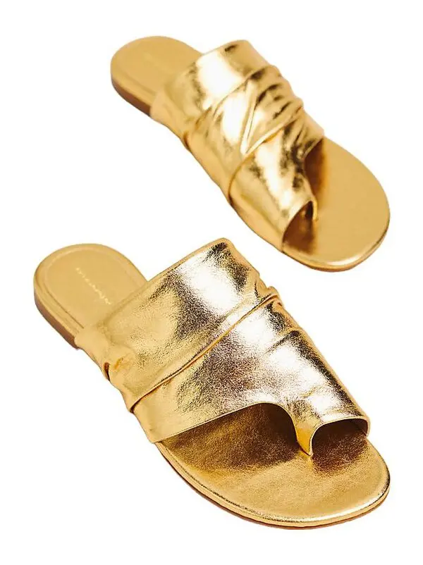 Anthropologie Toe-loop Leather Wrapped Slide Sandals - Gold