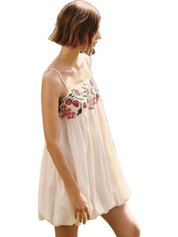 Anthropologie Embroidered Mini Bubble Dress - White