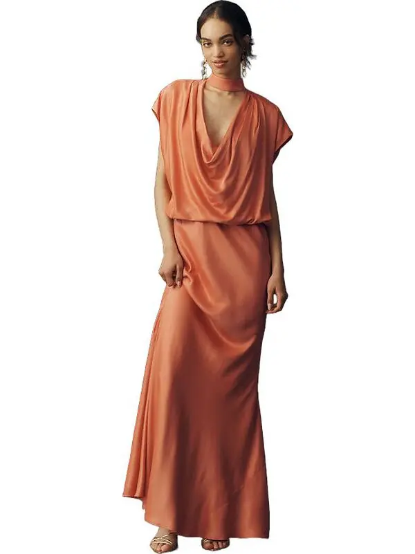 Bhldn Plunge Cowl-neck Satin Maxi Dress - Multi