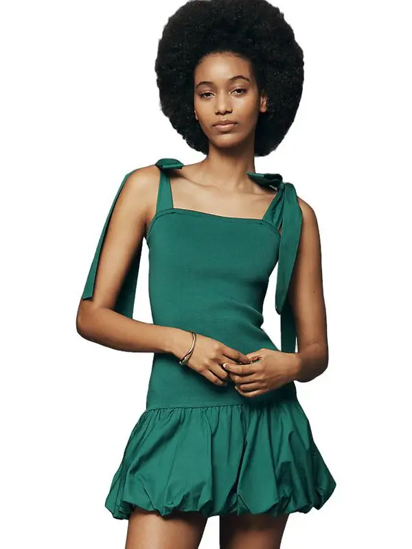 Anthropologie Cotton Bubble-hem Mini Dress - Green
