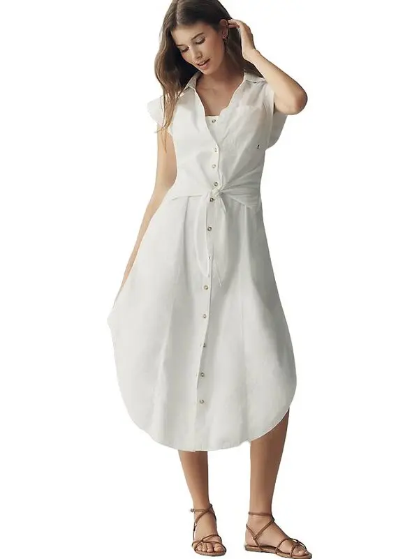 PILCRO Sleeveless Wrap Shirt Dress - Bright White