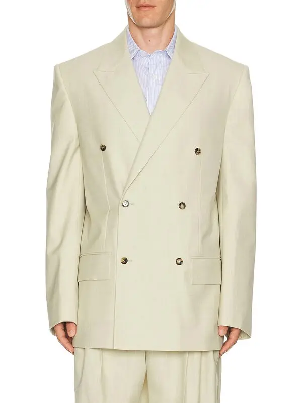 Bottega Veneta Wool Cotton Melange Gabardine Double Breasted Jacket - Linen Melange