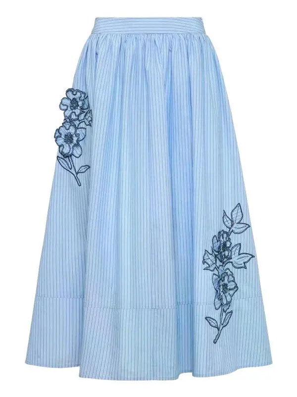 Cinq À Sept Matilda Floral-embroidered Striped Skirt - Blue