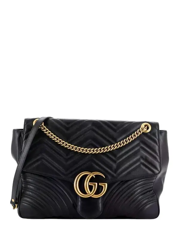 Gucci Gg Marmont Flap Bag Matelasse Leather Large Shoulder Bag - Black