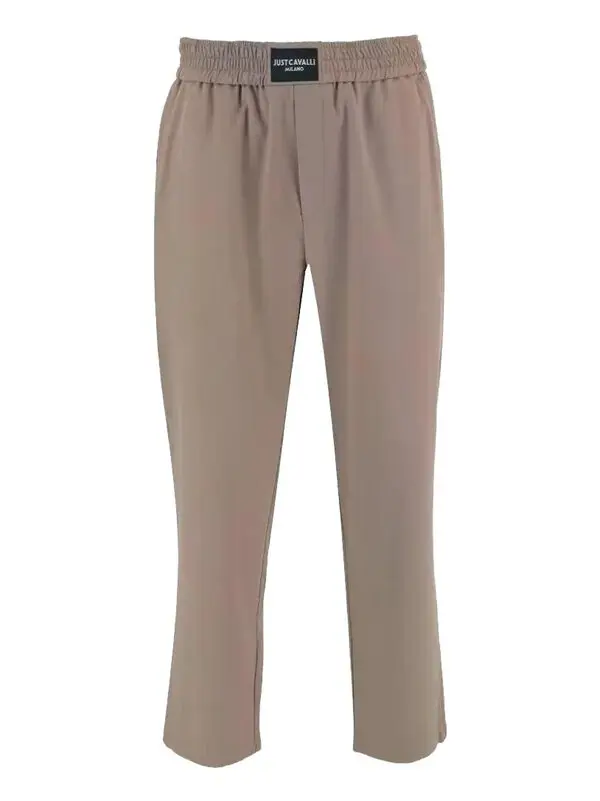 Just Cavalli Logo Patch Straight-leg Trousers - Neutrals