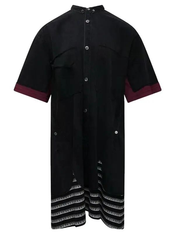 Undercover Striped-hem Shirt Dress - Black