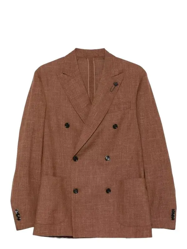 LARDINI Double-breasted Peak-lapel Jacket - Brown