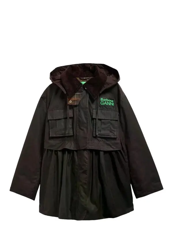 GANNI Corduroy-collar Hooded Coat - Brown