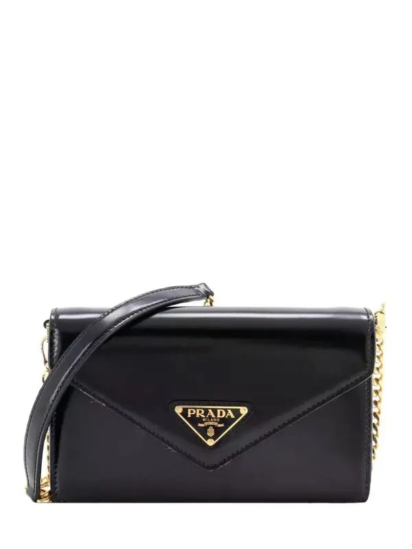 Prada Triangle Logo Envelope Chain Crossbody Bag - Black