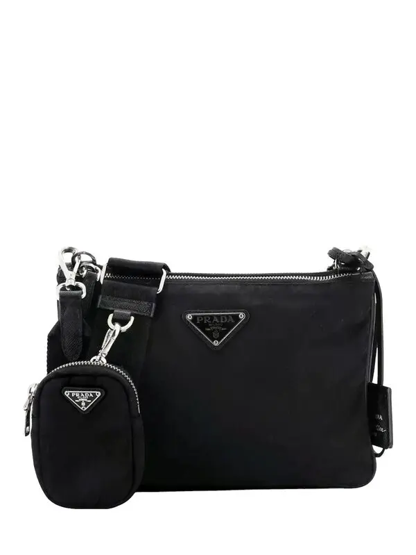 Prada Re-edition 2000 Double Zip Shoulder Bag Tessuto Small Crossbody Bag - Black
