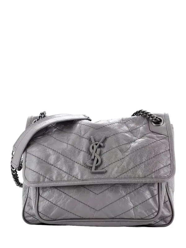Saint Laurent Niki Chain Flap Bag Matelasse Chevron Leather Medium - Grey