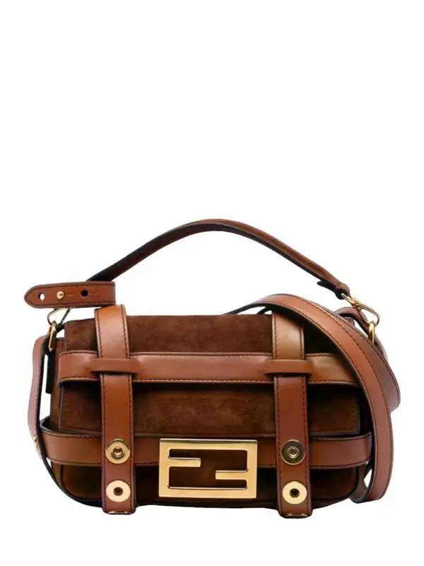 Fendi Mini Suede Cage Baguette Satchel - Brown