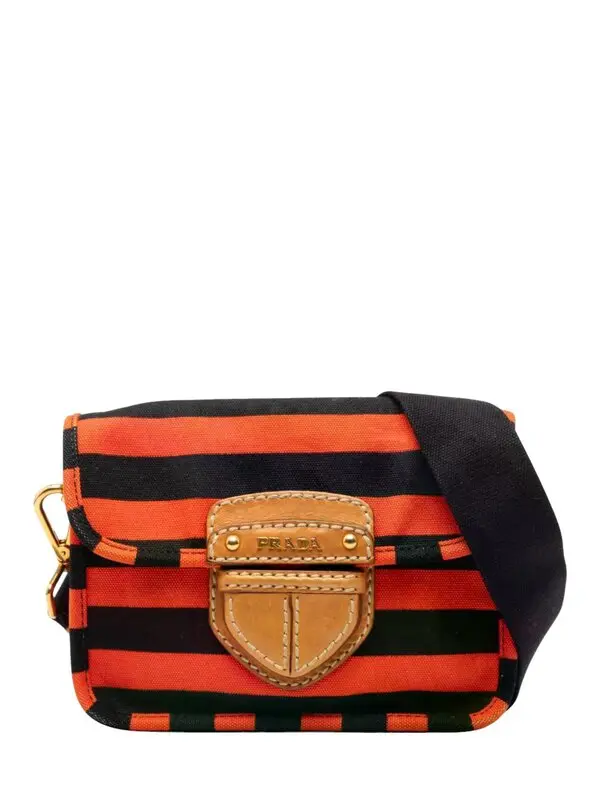 Prada Canvas Canapa Righe Striped Messenger Bag Crossbody Bag - Orange